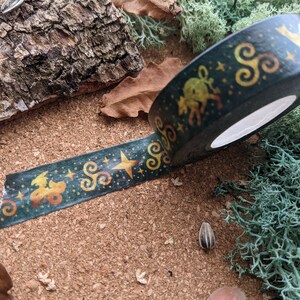 Washi Tape 17mm Celtic Cryptids Gold & Teal Triskele Mythology Cat Dog ...