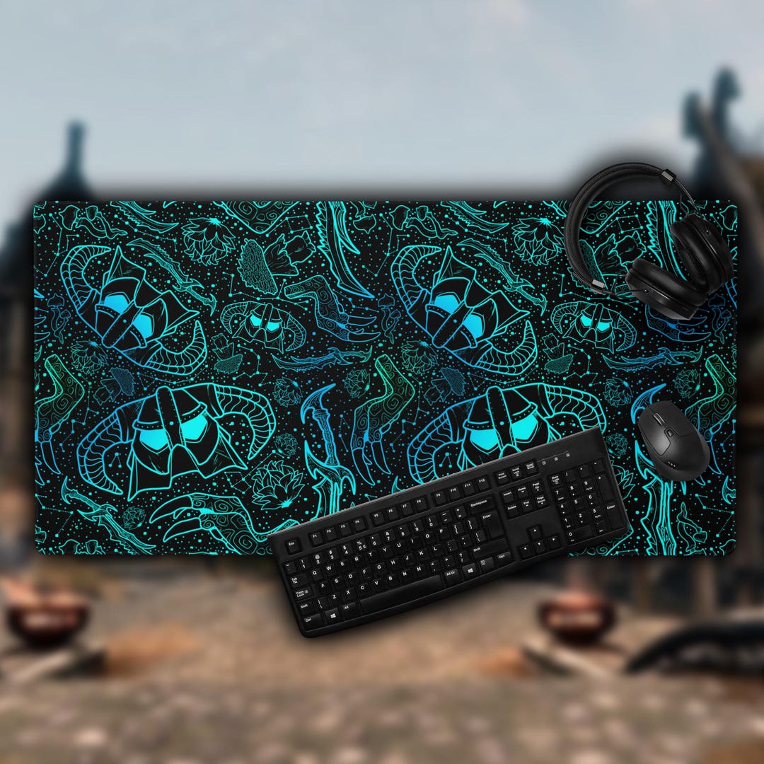 Nord Warrior Gaming Mouse Pad Fantasy Scrolls Mat Elder Helmet Sword ...