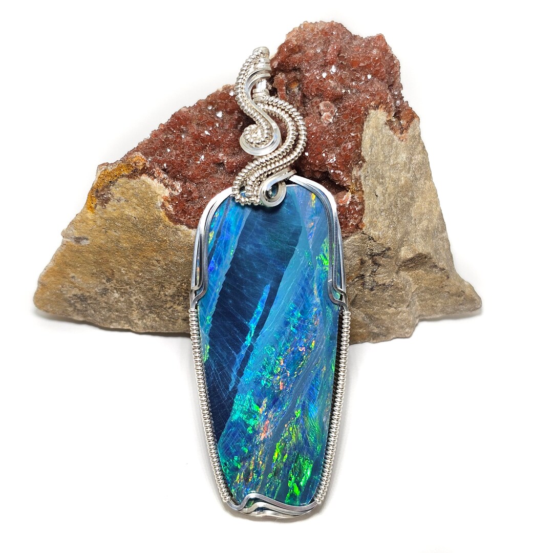 GORGEOUS Australian Fire Opal Doublet Wire Wrapped in Sterling Silver ...