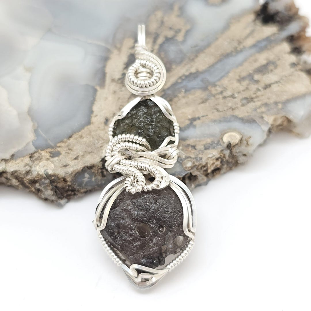 Colombianite W/moldavite Tektite Pendant in Sterling Silver Wire ...