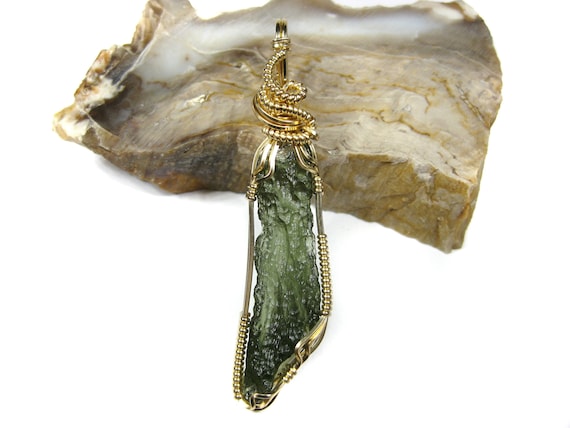 Moldavite Pendant Wire Wrapped in 14k Gold Filled Wire 3GORGEOUS rich color Etsy