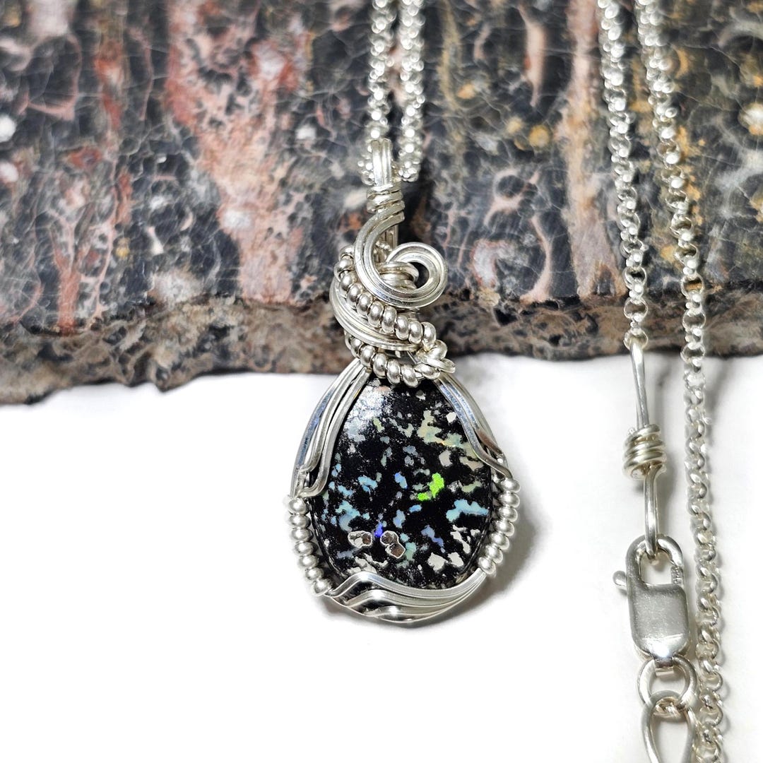 RARE & Stunning Mexican Black Leopard Opal Pendant in Sterling Silver W ...
