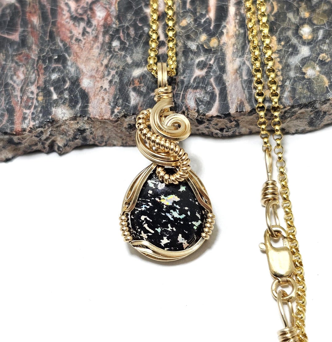 RARE & Stunning Mexican Black Leopard Opal Pendant in 14k Gold Filled ...