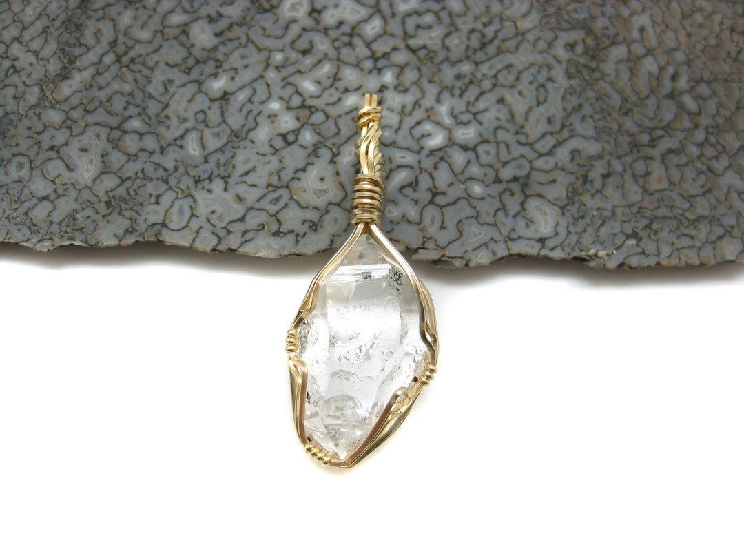 Herkimer Quartz Diamond Wire Wrapped Pendant in 14k Gold Filled Wire ...