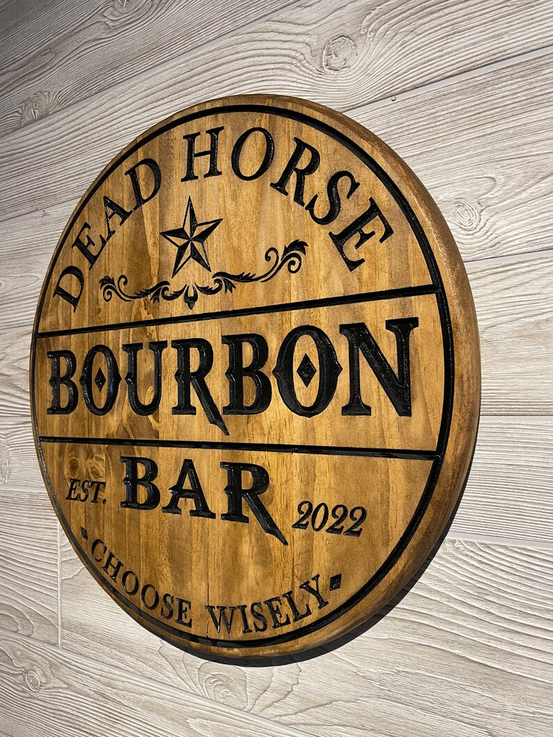Custom Carved Bourbon Sign Personalized Sign Round Wood - Etsy