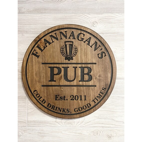 Custom Carved Pub Sign Personalized Pub Sign Round Wood - Etsy