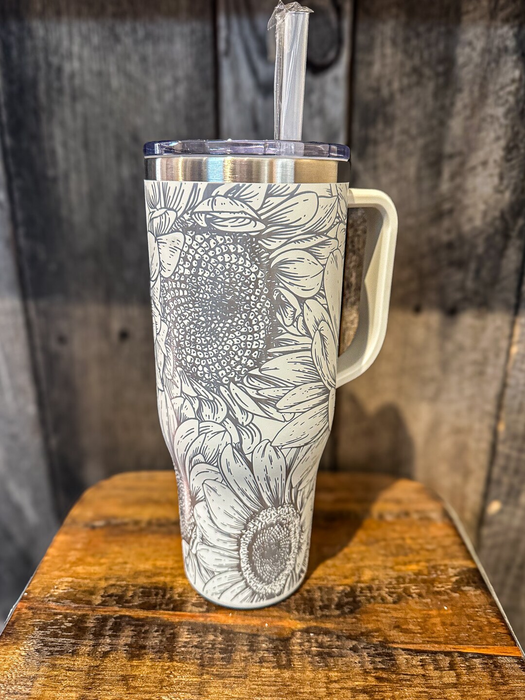 Sunflower 40 Oz Stainless Steel Tumbler Full Wrap Laser Engraved Gift ...