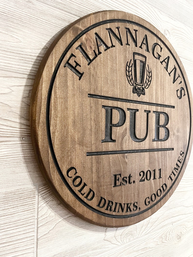 Custom Carved Pub Sign Personalized Pub Sign Round Wood - Etsy