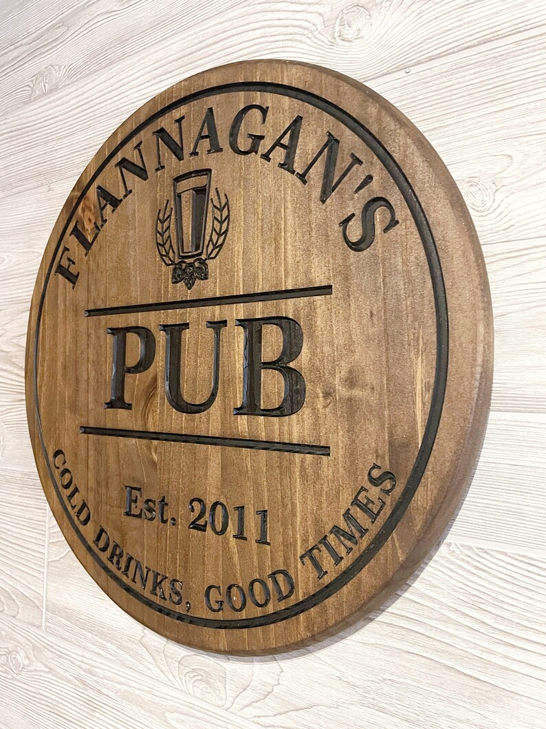 Custom Carved Pub Sign Personalized Pub Sign Round Wood - Etsy