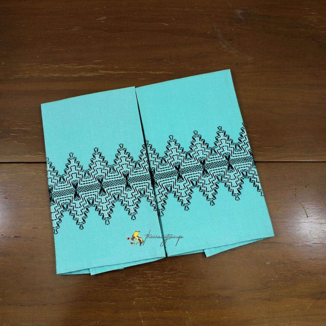 Vintage Huck Cloth Weaving Swedish Hand Embroidered Aqua Blue With ...
