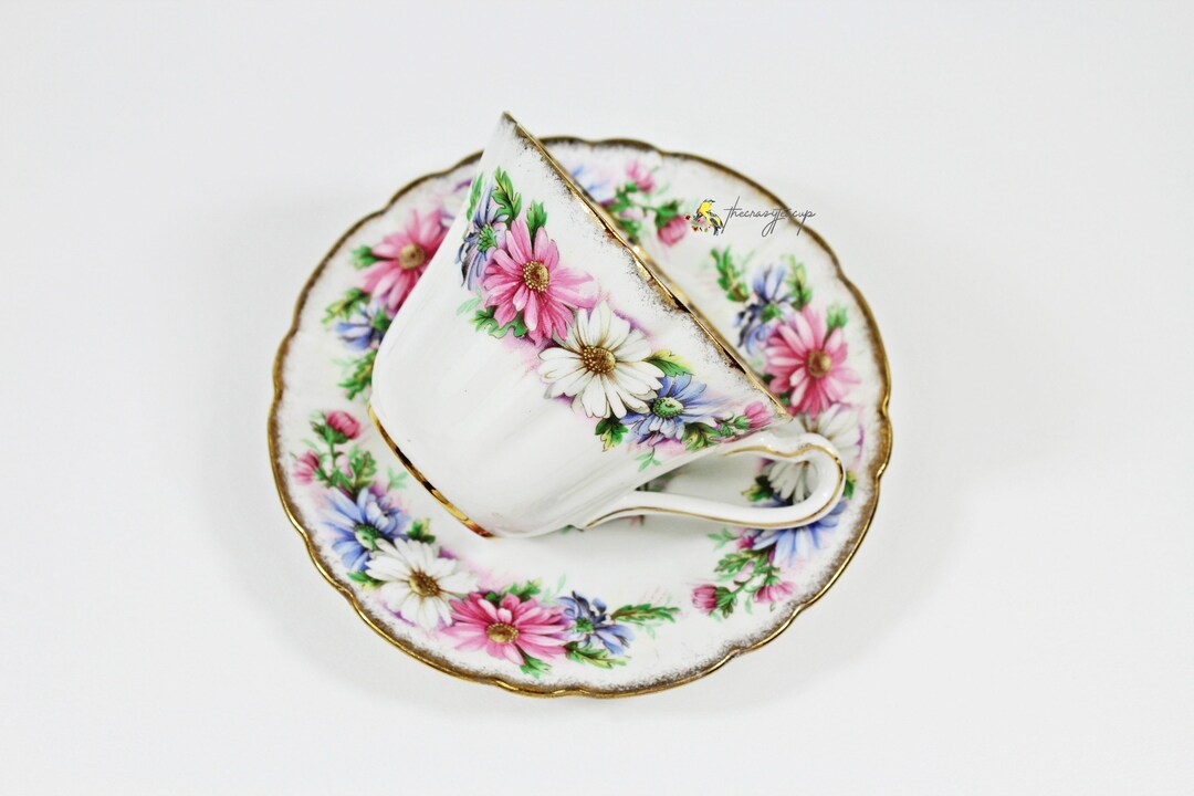 Gladstone Pink, Blue, White Daisy Daisies Floral English Bone China ...