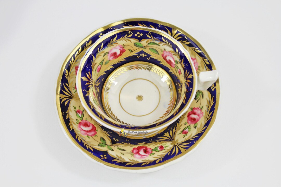 Zachariah Boyle Z Boyle & Son Cobalt Blue, Pink Roses Yellow Background ...