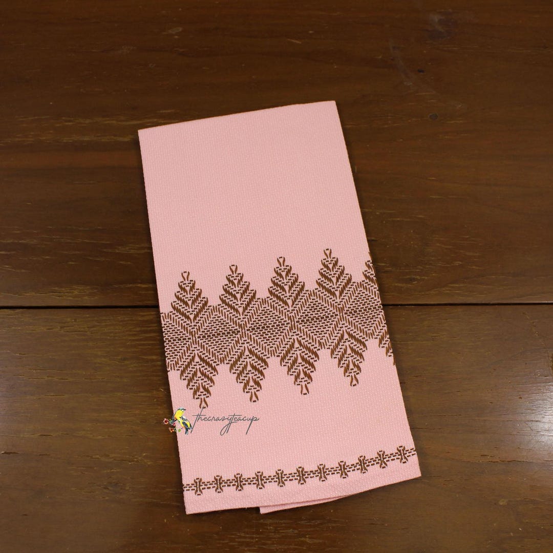 Vintage Huck Cloth Weaving Swedish Hand Embroidered Pink With Brown ...