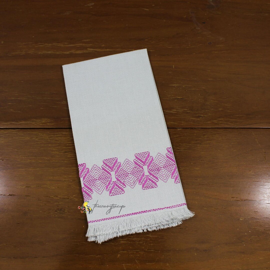 Vintage Huck Cloth Weaving Swedish Hand Embroidered Gray With Fuchsia ...