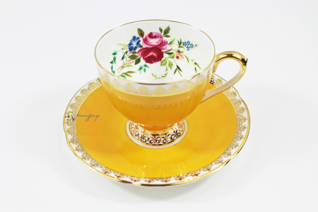 Taylor and Kent Orange Yellow Gold Filigree Pink Magenta Roses English ...