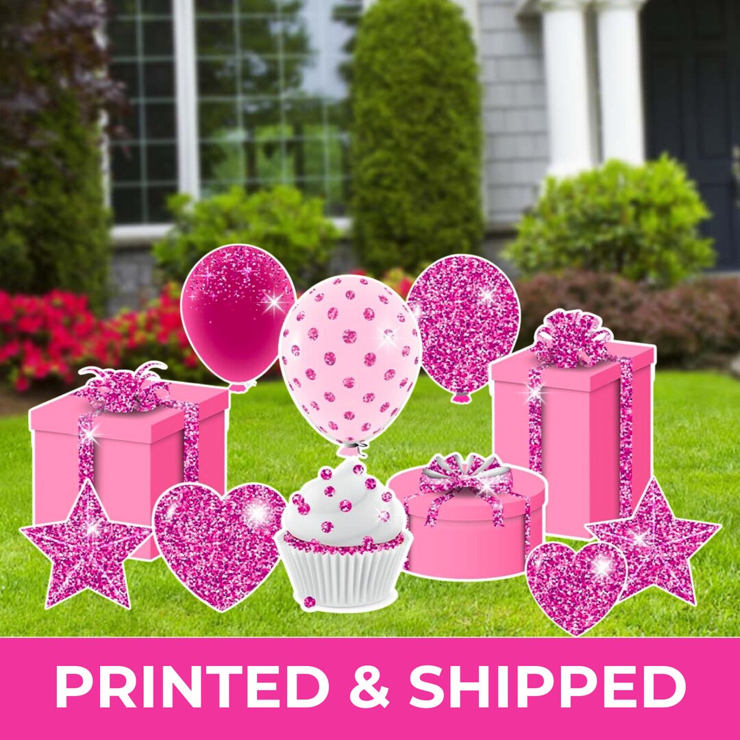 Sparkly Pink Glitter Lawn Props Personalized Printed Yard Letter ...