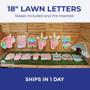 Happy Birthday Lawn Letters Unicorn and Rainbows Yard Letter Birthday ...