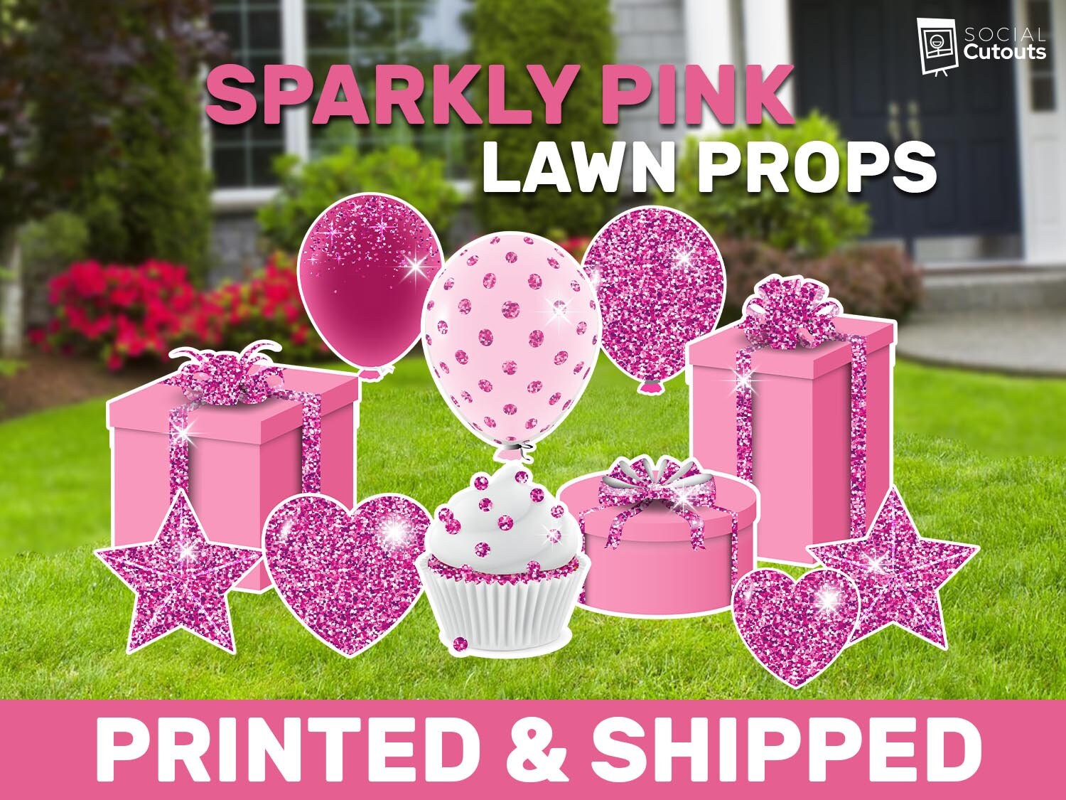 Sparkly Pink Glitter Lawn Props Personalized Printed Yard - Etsy