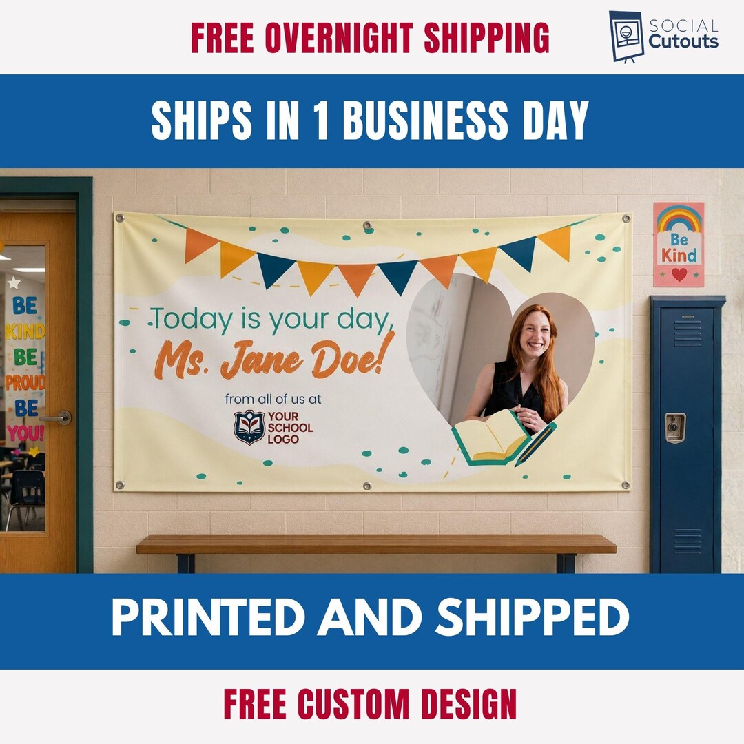 Personalized Teacher Banner, Custom Photo School Vinyl Party Decoration ...