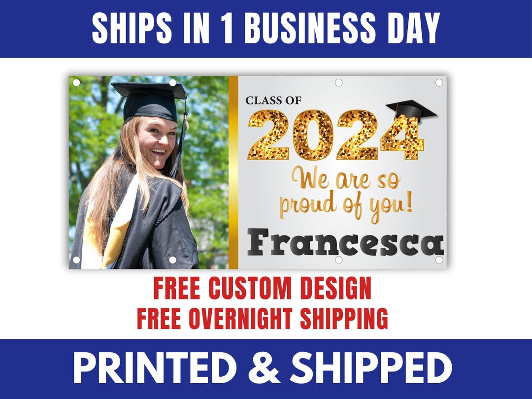 Custom Class of 2024 Graduation Party Banner Gold Landscape ...