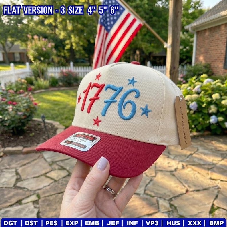 Est 1776 USA Hat Size Embroidery File, Patriotic Trucker Cap Design ...