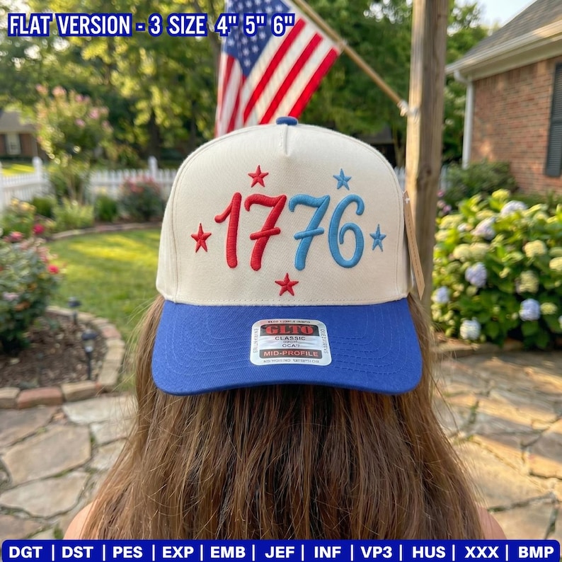 Est 1776 USA Hat Size Embroidery File, Patriotic Trucker Cap Design ...