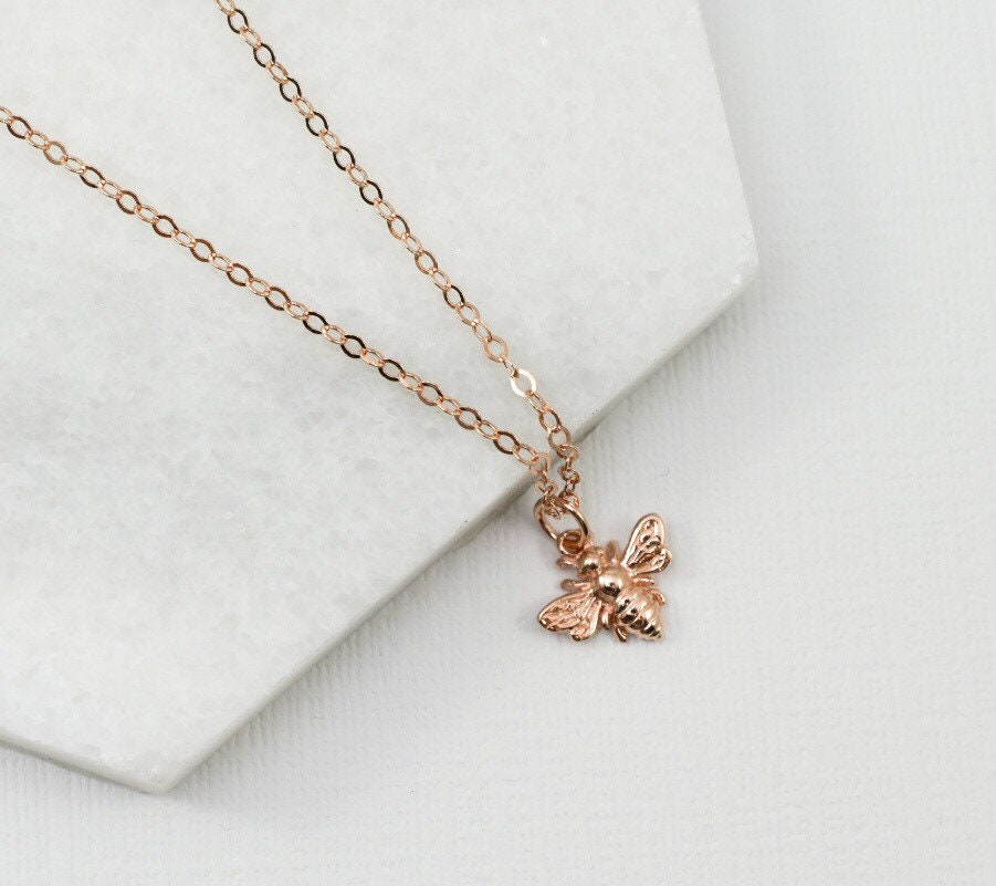 Rose Gold Bee Necklace: 24k Plated Sterling Silver Charm - Etsy