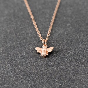Rose Gold Bee Necklace: 24k Plated Sterling Silver Charm - Etsy