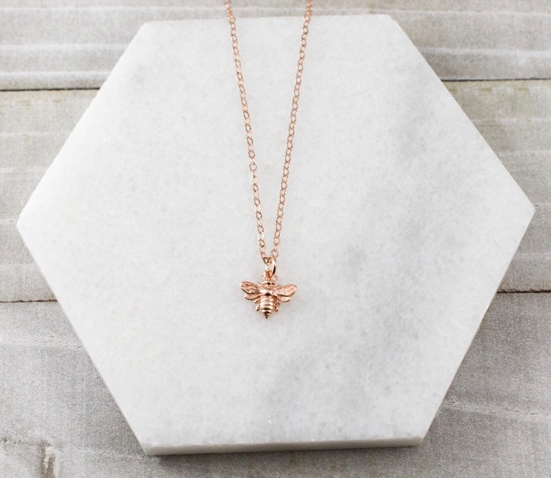 Rose Gold Bee Necklace: 24k Plated Sterling Silver Charm - Etsy
