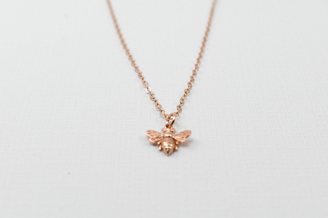 Rose Gold Bee Necklace: 24k Plated Sterling Silver Charm - Etsy