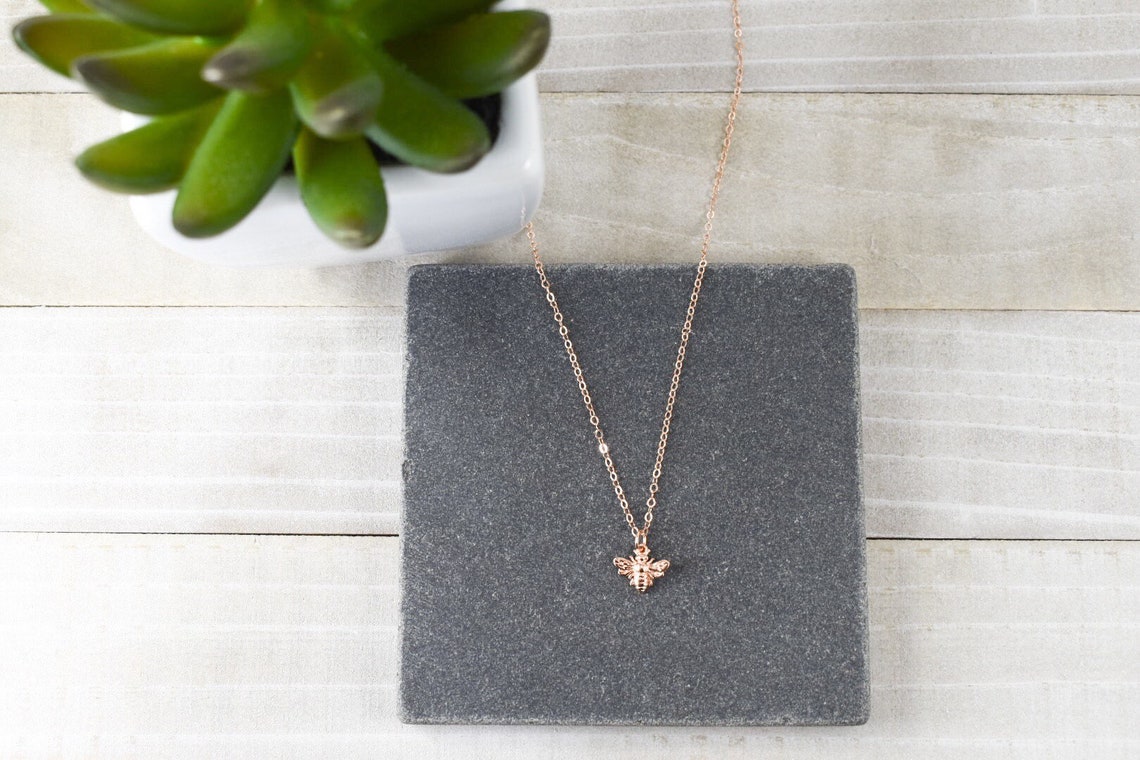 Rose Gold Bee Necklace: 24k Plated Sterling Silver Charm - Etsy