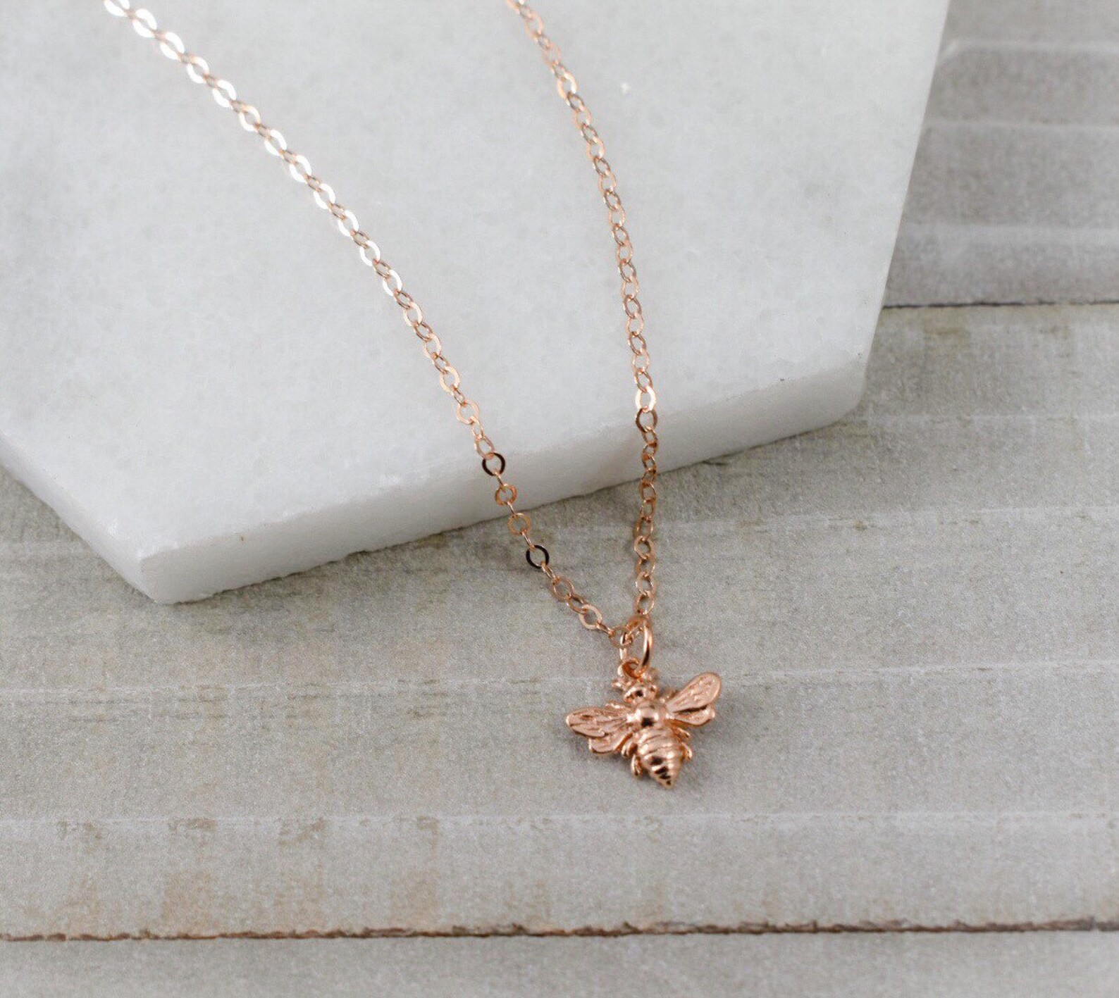 Rose Gold Bee Necklace: 24k Plated Sterling Silver Charm - Etsy
