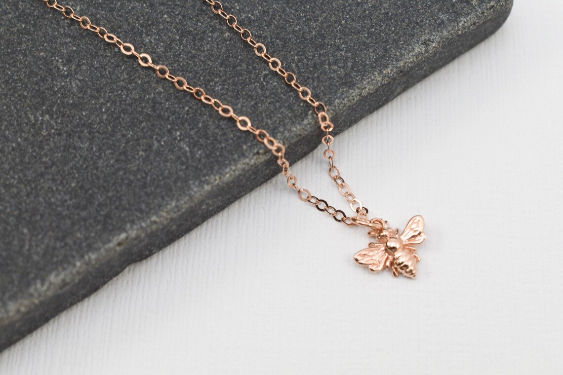 Rose Gold Bee Necklace: 24k Plated Sterling Silver Charm - Etsy