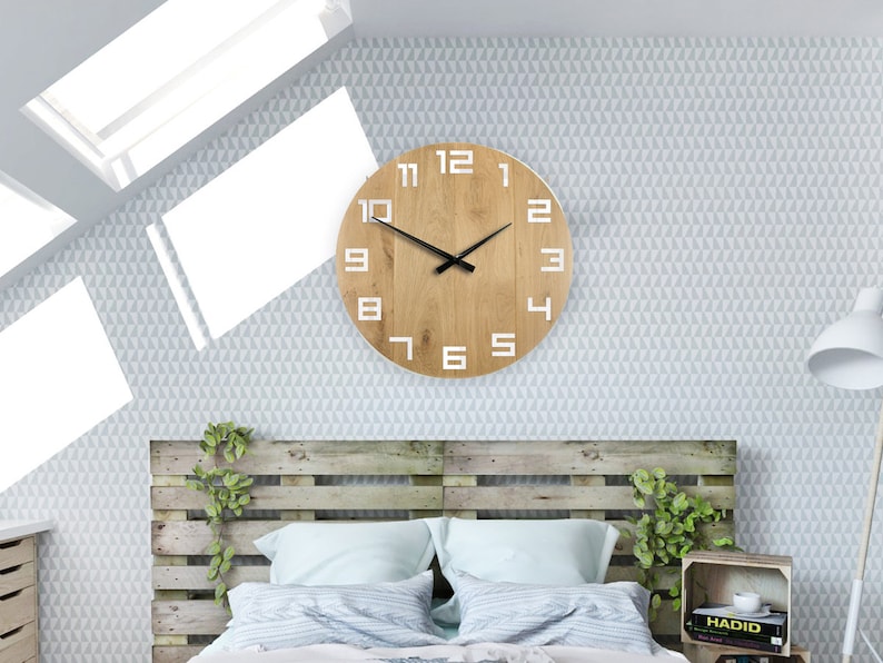 Large Wall Clock Rustic OAK Wall Clock Natural Digit_wood - Etsy