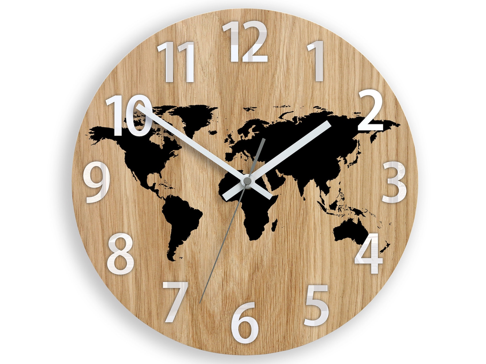 Wall Clock Wood World Map Black Silent Modern Clock With - Etsy