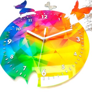 Rainbow Wall Clock Butterfly Silent Modern Clock- 9 Pcs Butterflay With ...