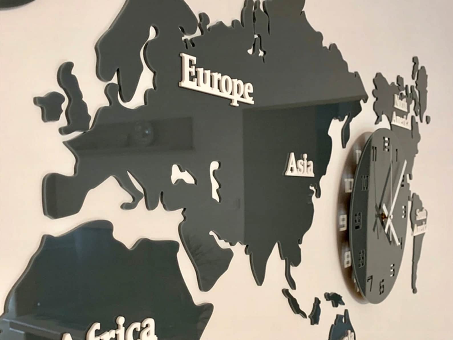 Large Wall Clock World Map Silent Black Clock With Numbers | Etsy