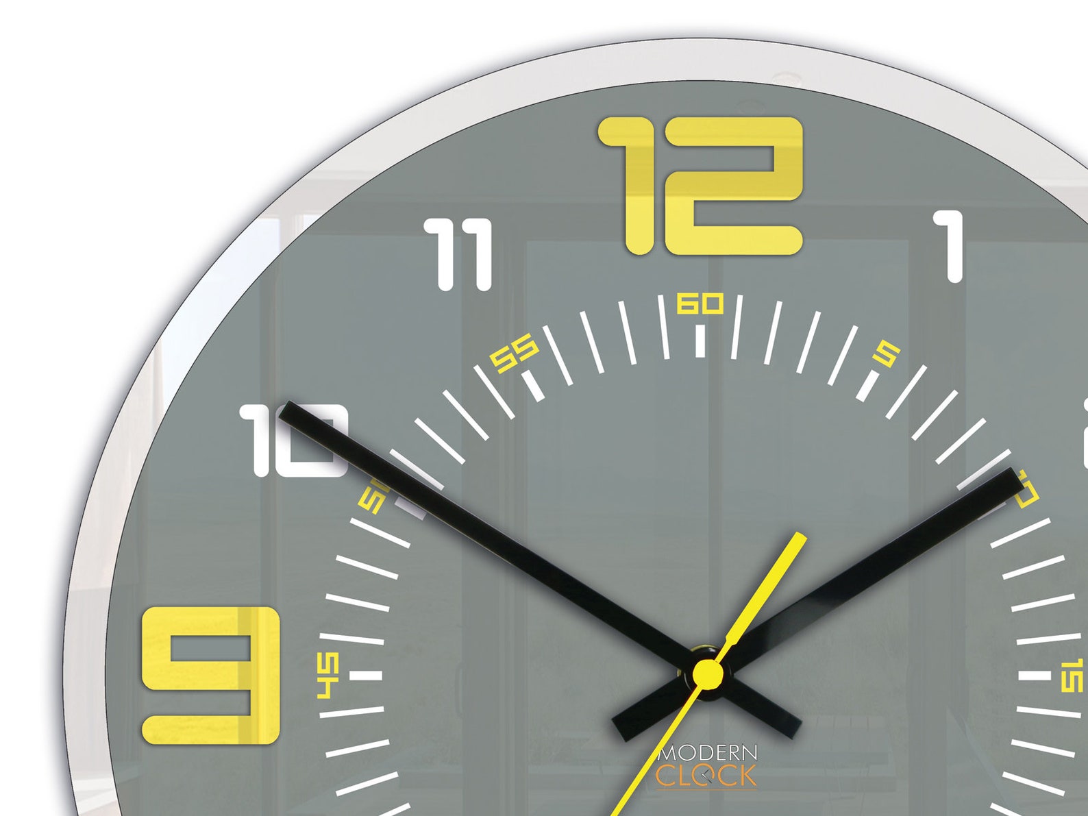 Large Wall Clock Orion Silent Gray and Yellow Clock With a - Etsy