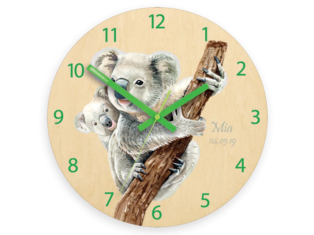 Personalized Clock - Koala, With Name, Dates, Clock With Numbers ...