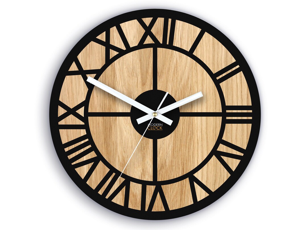 Wall Clock With Black Numbers, Wood Natural Clock, Scandinavian Style ...