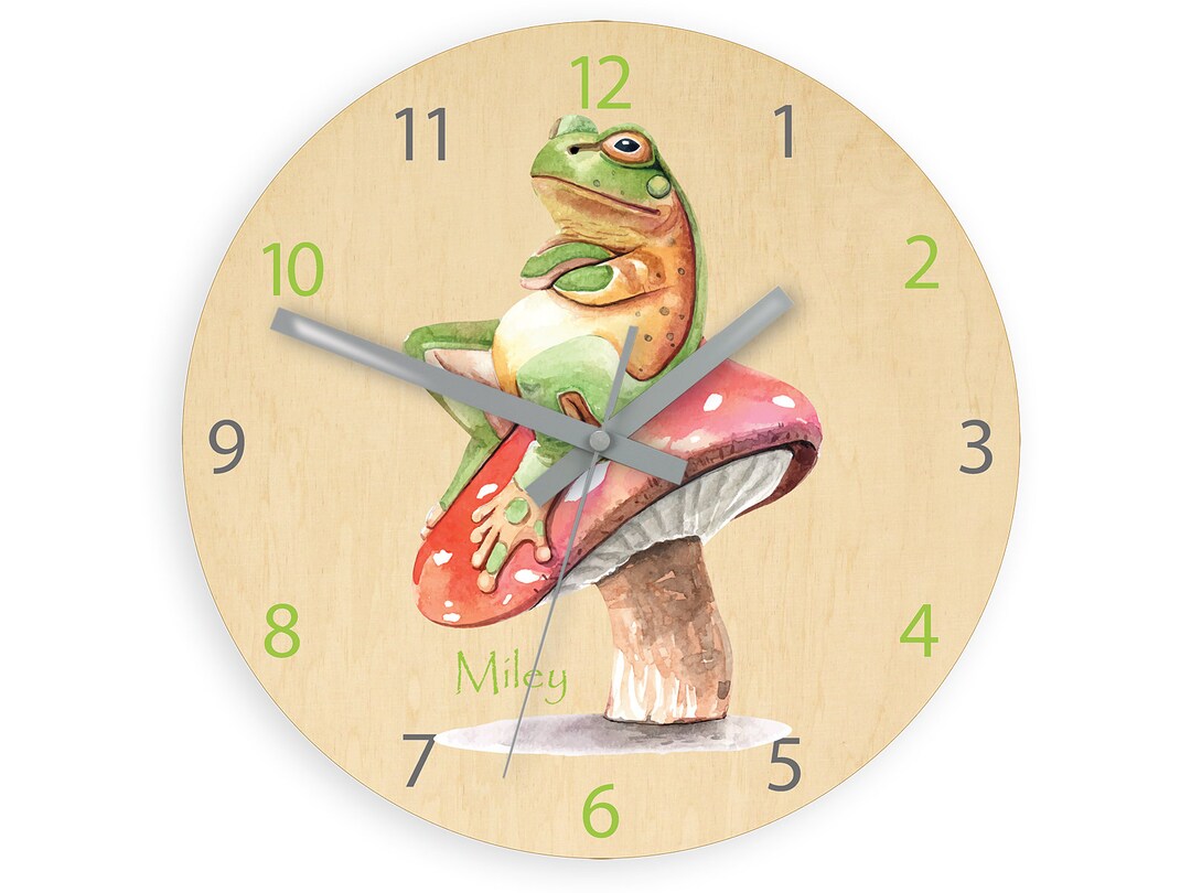 Personalized Wooden Clock - Sweet Frog, With Name, Dates, Clock With ...