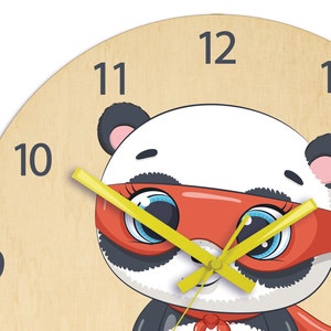 Kids Wall Clock - Panda With Personalizen Name, Super Hero - Kids Clock ...