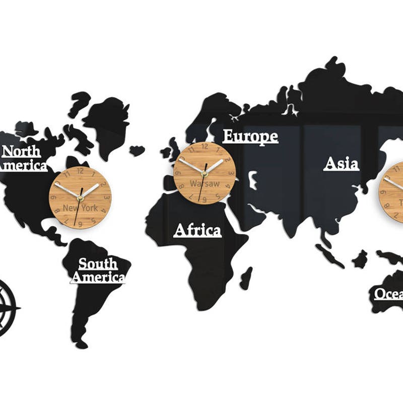 World Map Wall Clock - Etsy