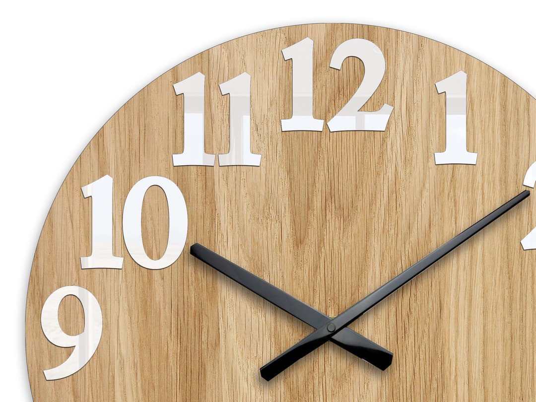 Large Wall Clock, Rustic OAK Wall Clock, Natural Merkury Wood, White ...