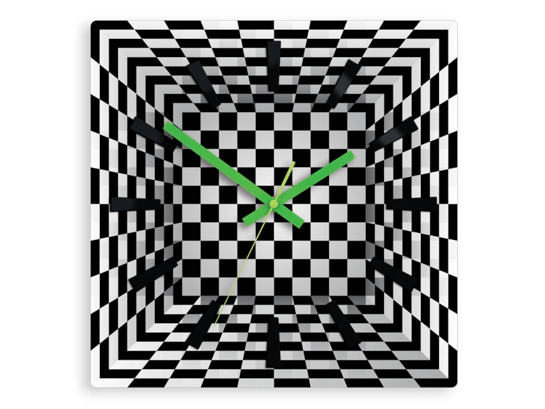 Large Wall Clock - 13 in - Illusion Wall Clock - Black White Clock ...