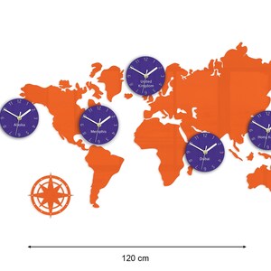 Large Clock Orange World Map With 5 Time Zones: Hong Kong, Alaska ...