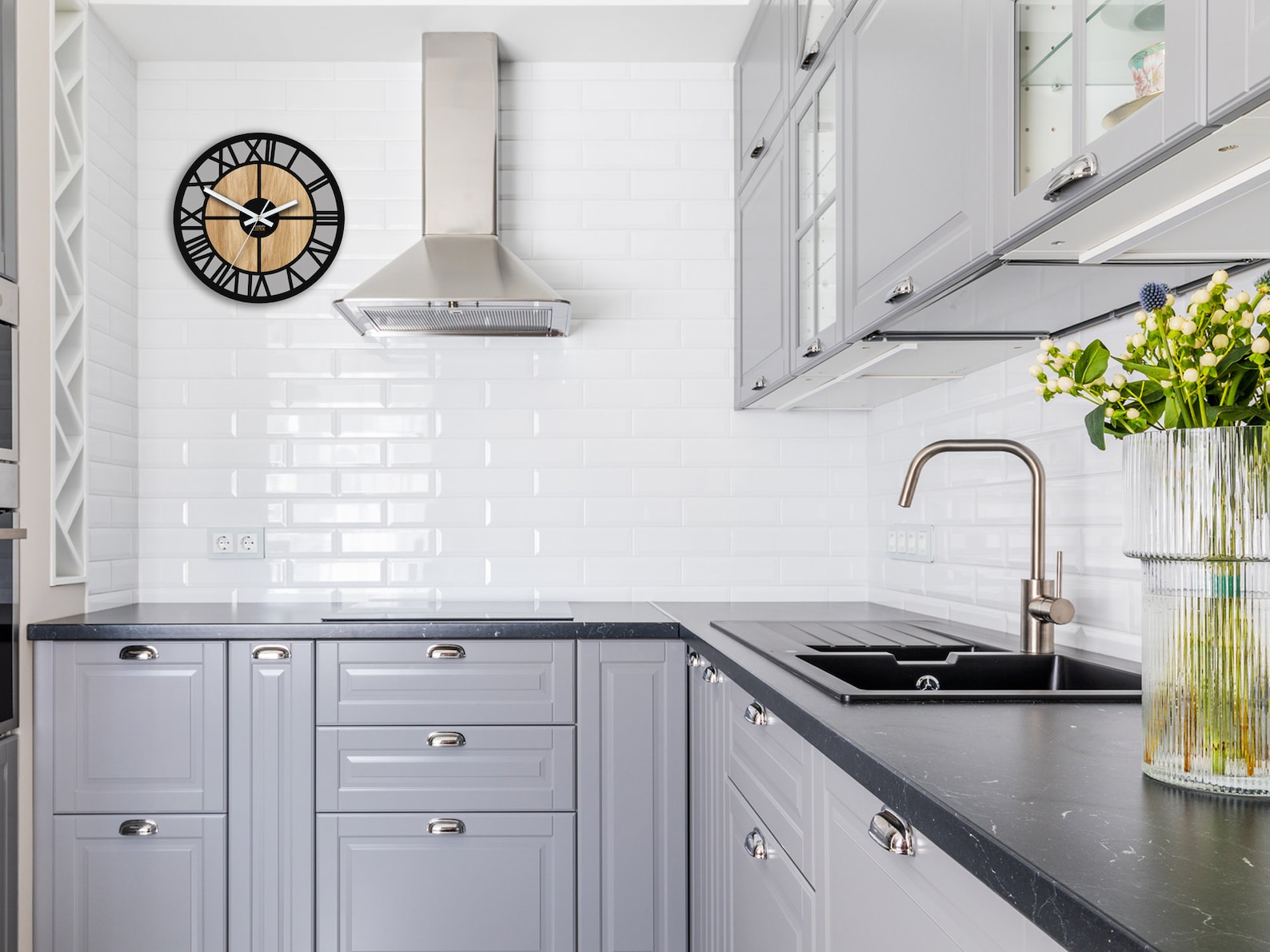 Large Wood Clock Loft Wall Clock Black and Gray Clock - Etsy