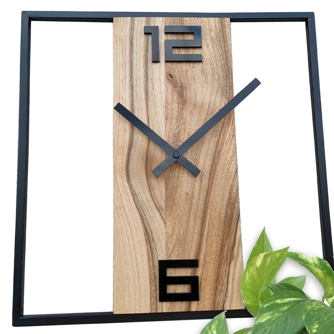 Large Wall Clock, Walnut Clock, Metal Clock, Loft Wall Clock, Steel ...