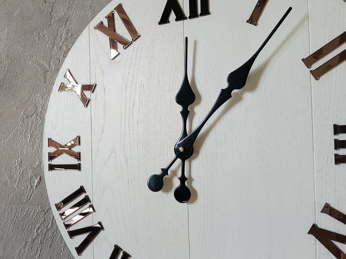 Large white wall clock with mirror numbers Wood clock | Etsy