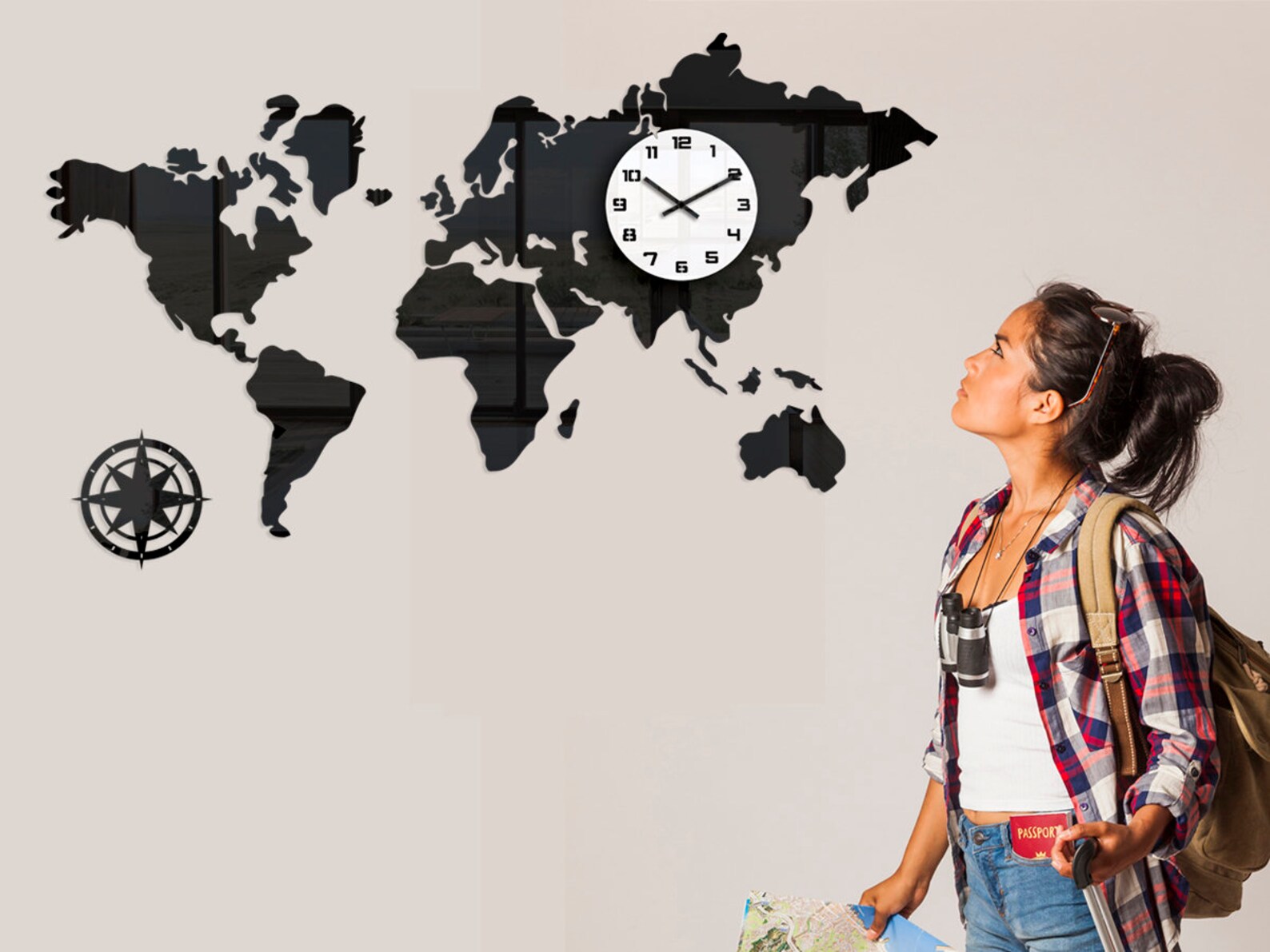 Large Wall Clock, Clock World, Clock Map, Modern Clock, Wall Decoration ...